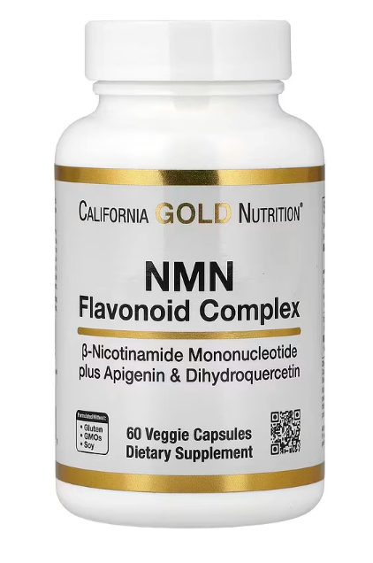 California Gold Nutrition, комплекс флавоноидов с NMN, апигенином и дигидрокверцетином, 60 растительных капсул