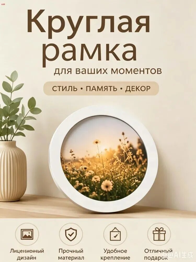 Рамка круглая 20см, материал ПВХ, специальная белая рамка для установки алмазной росписи.