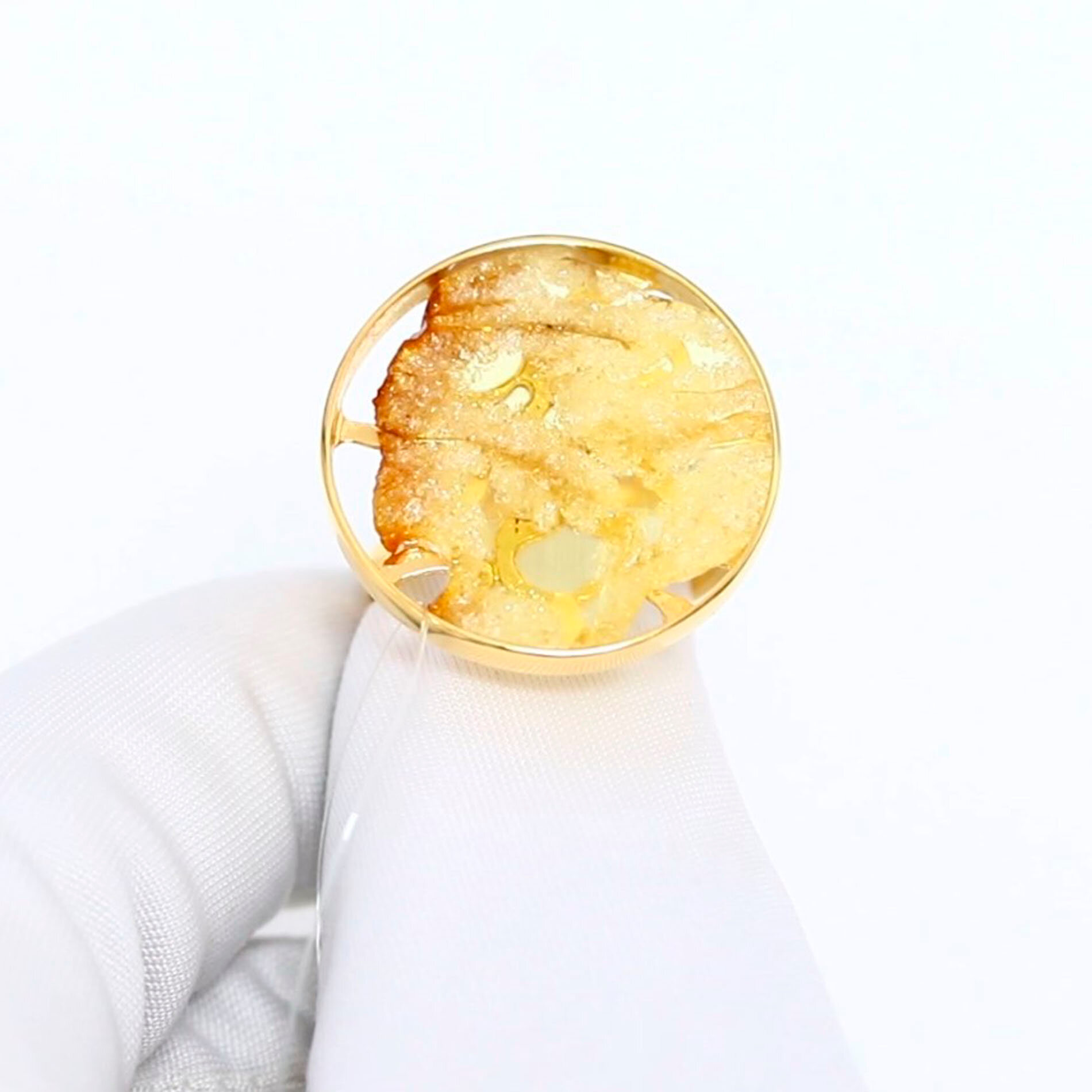 Кольцо, серебро, 925 проба, золочение, янтарь