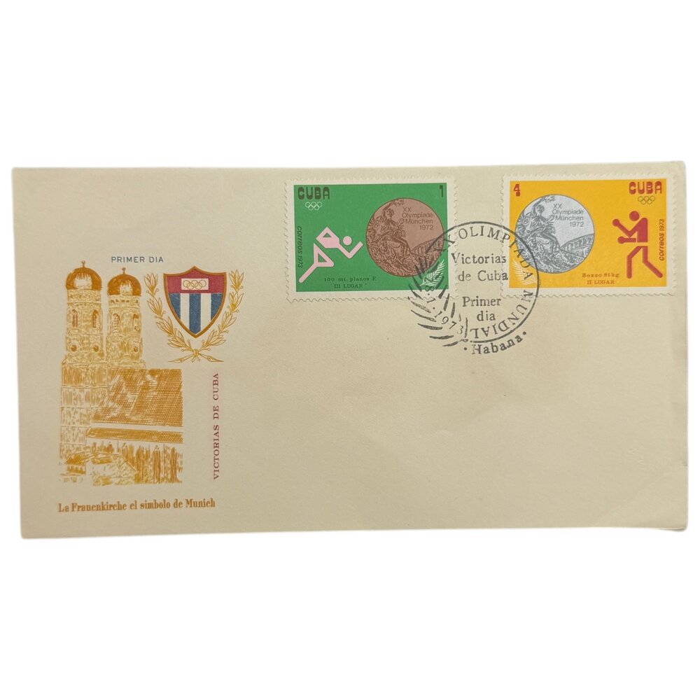 Часть конверта (КПД) "XX летние Олимпийские игры, Мюнхен 1972" 1973 г. Куба (Вид 3)