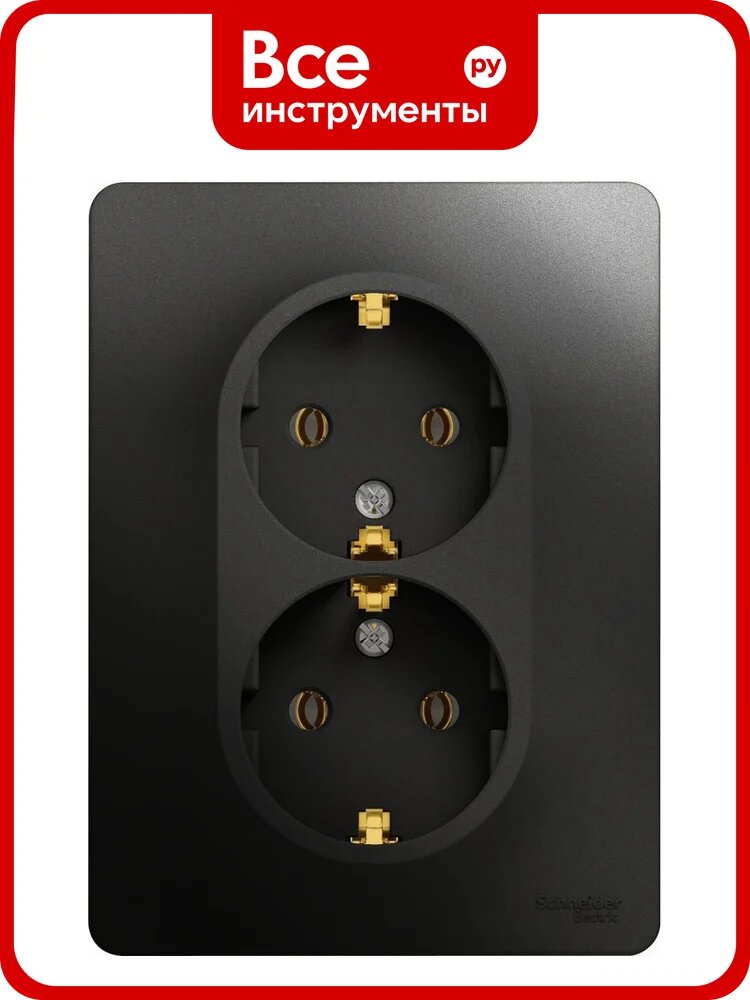 Розетка Systeme Electric Glossa Антрацит 2-ая с/з, 16А в сборе SE GSL000724, сетей