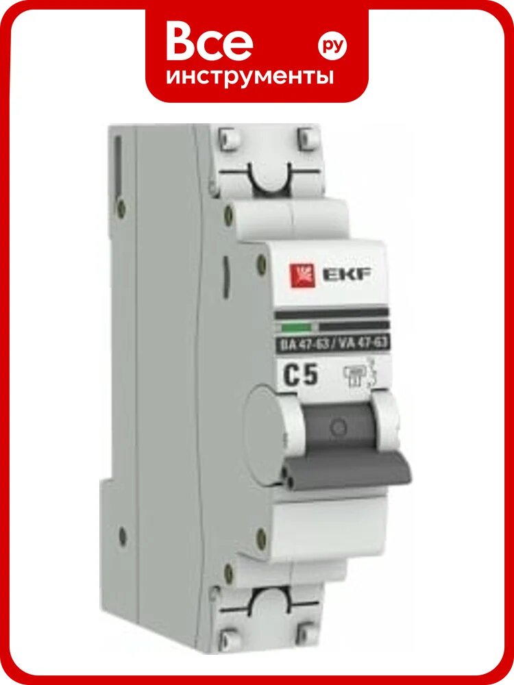 Автоматический выключатель EKF 1P, 5А, C, 4,5kA, ВА 47-63, PROxima mcb4763-1-05C-pro
