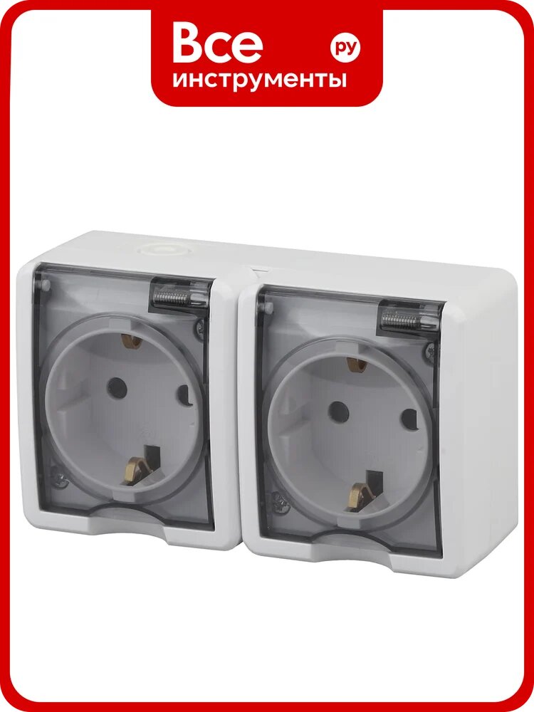Розетка ЭРА Эксперт -01 2х2P+E IP54, 16АХ-250В, ОУ, белый Б0020716, для максимально качественного зажима кабеля