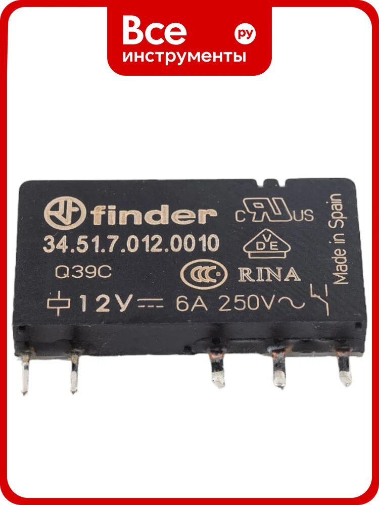 Ультратонкое, Finder, реле Finder 1 CO конт. 6а, = 12в чувст. пост. тока, - гермет, 345170120010, Дополнительные