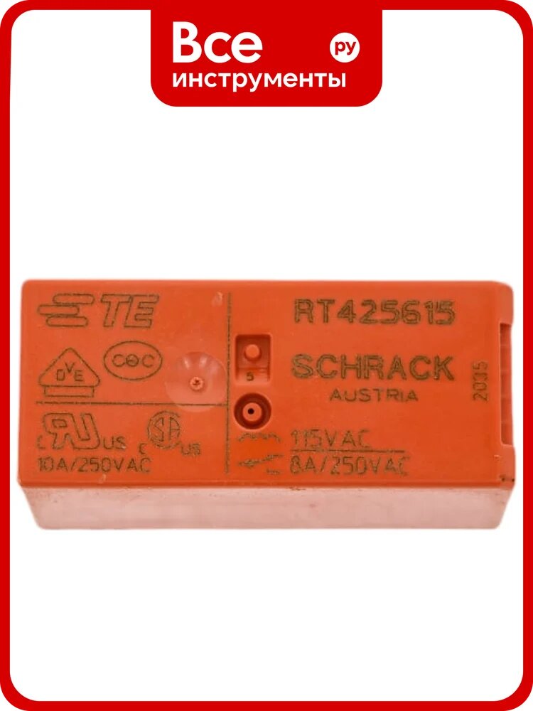 Реле силовое Schrack Technik PCB 2 перекл. конт, 8A, 115V АC,5mm, позолоч
