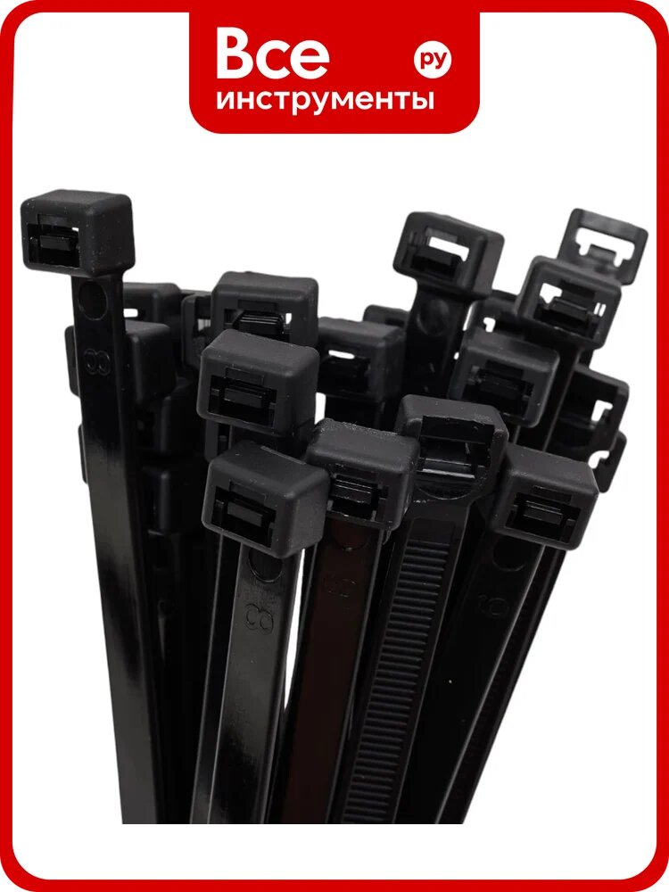 Нейлоновые стяжки FORTISFLEX КСС 9х550 ч 100 шт. 80007, устойчивые к ультрафиолету, черный цвет, нейлоновый материал