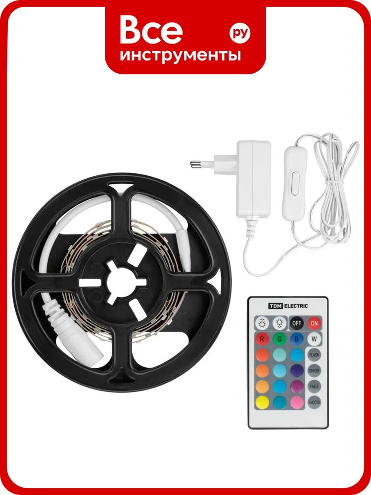 Комплект светодиодной ленты TDM ELECTRIC SMD5050-30 LED/м-12 В-7,2 Вт/м 1 м 12 Вт, IR-контроллер SQ0331-0228