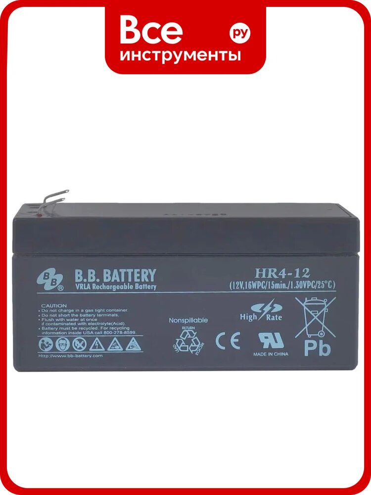 Аккумуляторная батарея BB Battery HR 4-12, 12В, 3,6 Ач, AGM, герметичная, необслуживаемая