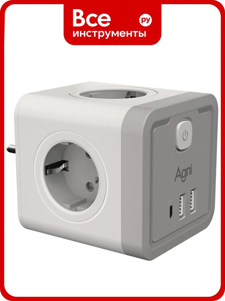 Тройник для розетки AGNI 4 розетки 220 + 2 USB + 1 Type C, белый TP-WJ3U4E-C-white