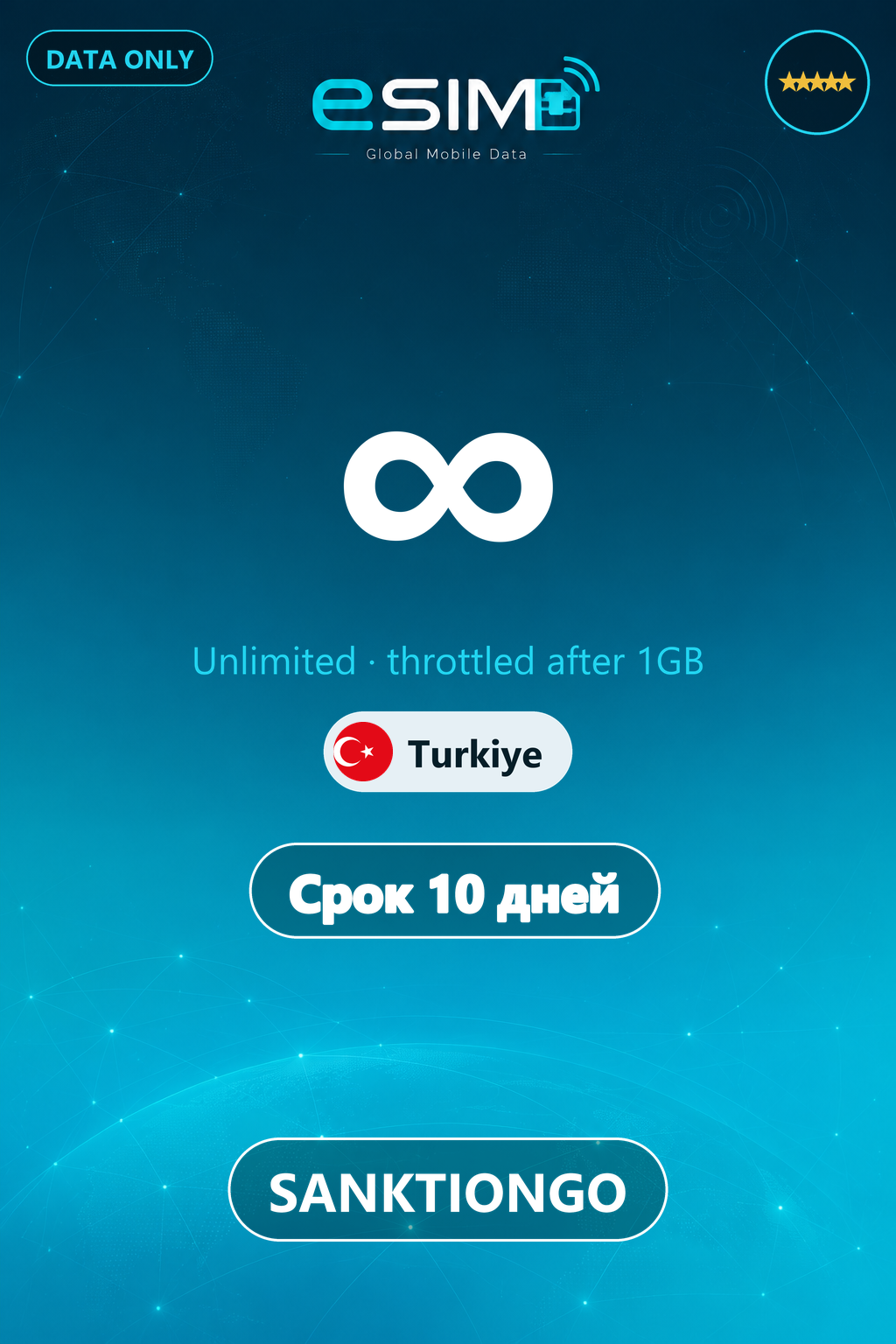 ESIM Турция — безлимит интернета на 10 дней, туристическая сим-карта для интернета в поездках