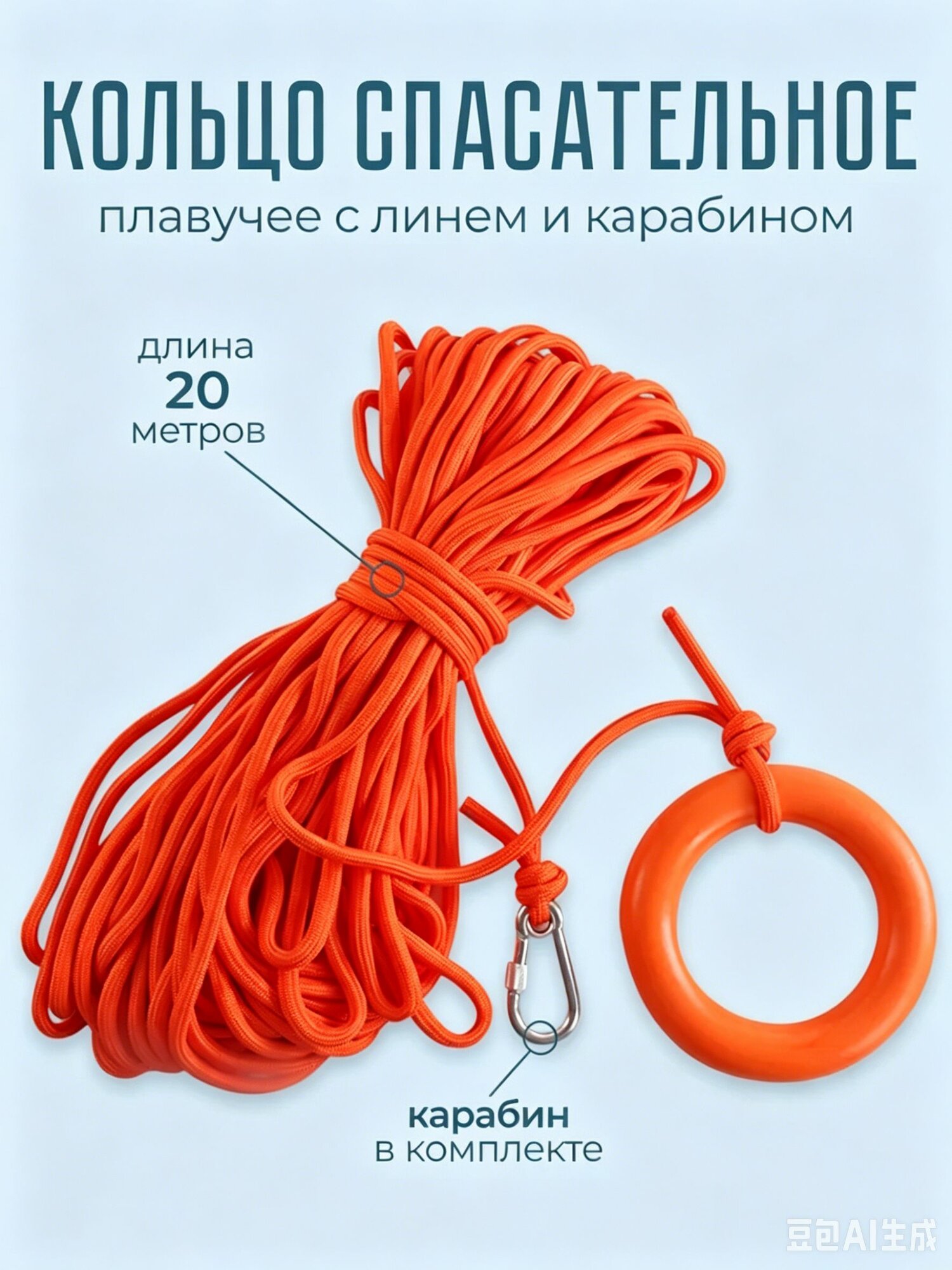Кольцо спасательное с линем 8 мм 20 метров (оранжевого цвета) спасательный круг оранжевый
