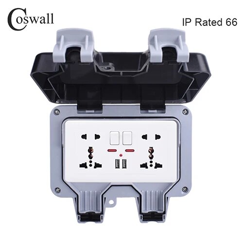 Coswall IP66 водонепроницаемая настенная двойная розетка с USB