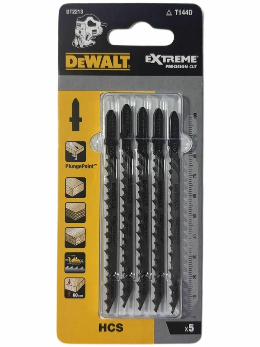 Набор пилок для лобзика по дереву T144D DeWalt EXTREME 5шт, DT2213