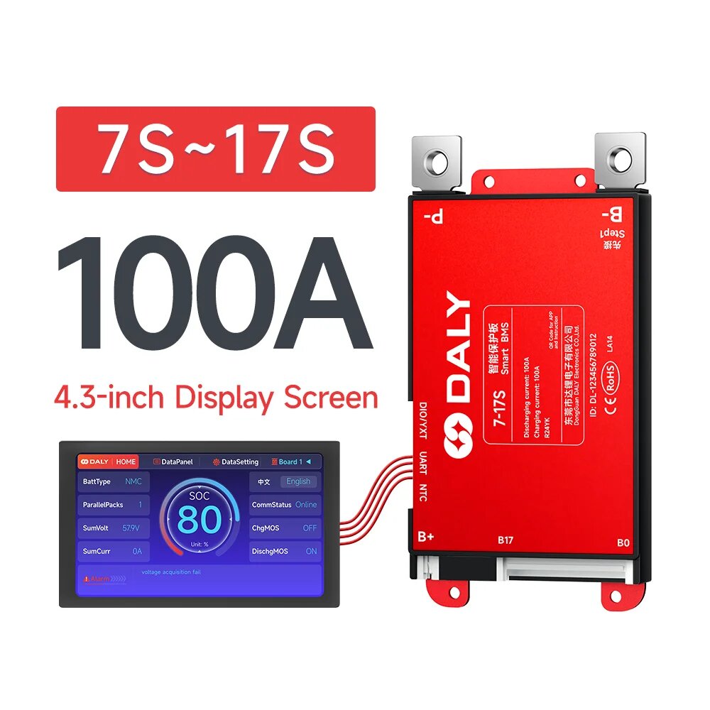Daly BMS 7S-17S 100A с LCD 4.3" Bluetooth