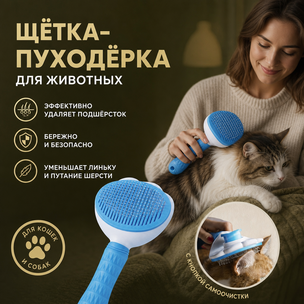 Профессиональная щетка для груминга кошек и собак, профессиональный уход, массажный эффект