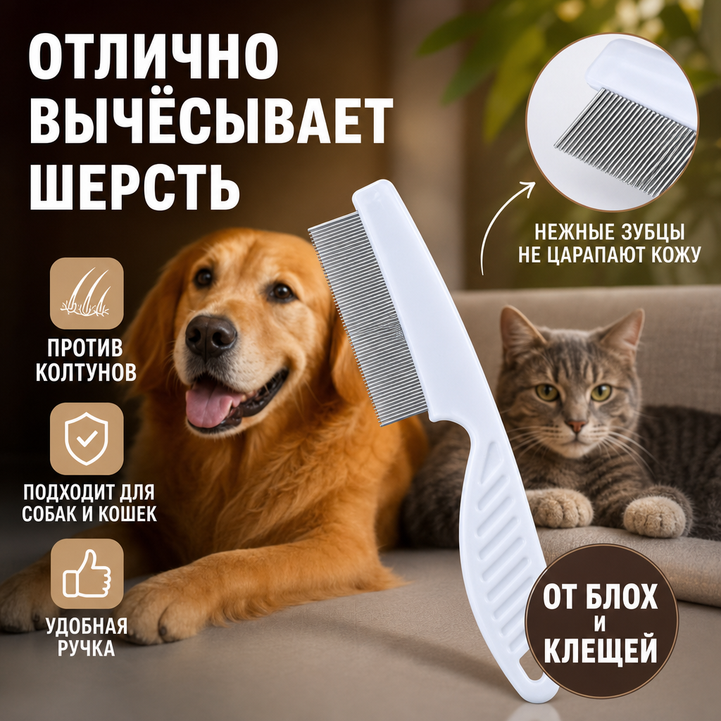 Фурминатор для вычесывания подшерстка питомцев, белый, удаление подшерстка, для вычесывания блох и клещей
