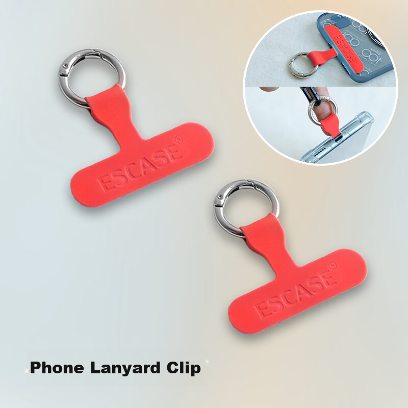 ESCASE Phone Lanyard Clip, Fixed Card Holder, Phone Case Clip, Silicone Patch, Chain Connector, Pad, Hanging Ring, Anti-Loss Device, China Red