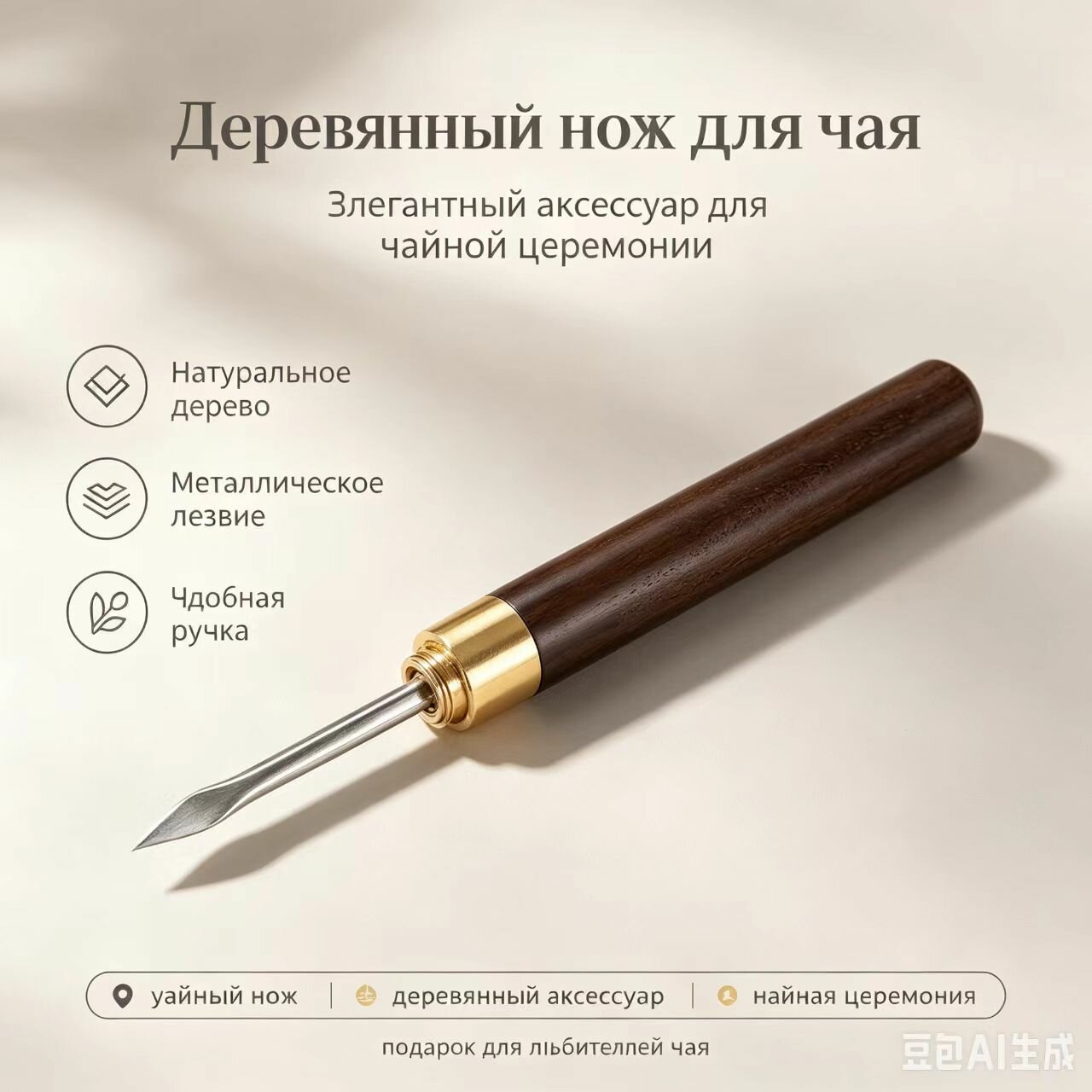 Нож для чая "Q30B", сталь, дерево, коричневый, длина 16.2 см — фото 1