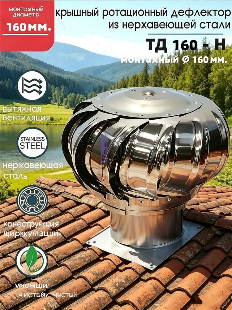 Турбодефлектор нержавеющая сталь, дефлектор для вентиляции, внутренний диаметр 160 мм*1