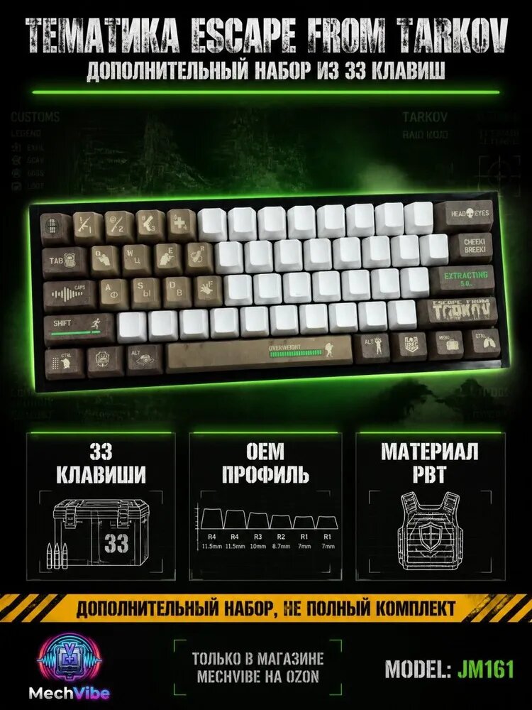Кейкапы для механической клавиатуры, Escape From Tarkov, Дополнительный набор 33 клавиши, Профиль OEM