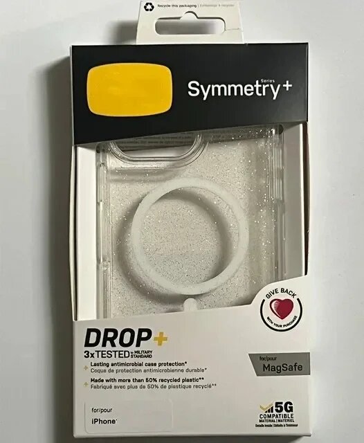Противоударный чехол OtterBox Symmetry Box для MagSafe iPhone17 Про Макс, Серый, Transparent glitter