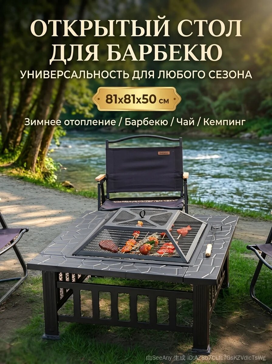 Стол для барбекю DCL многофункциональный, черный, металлический, 65x50x40 см, для улицы и пикника
