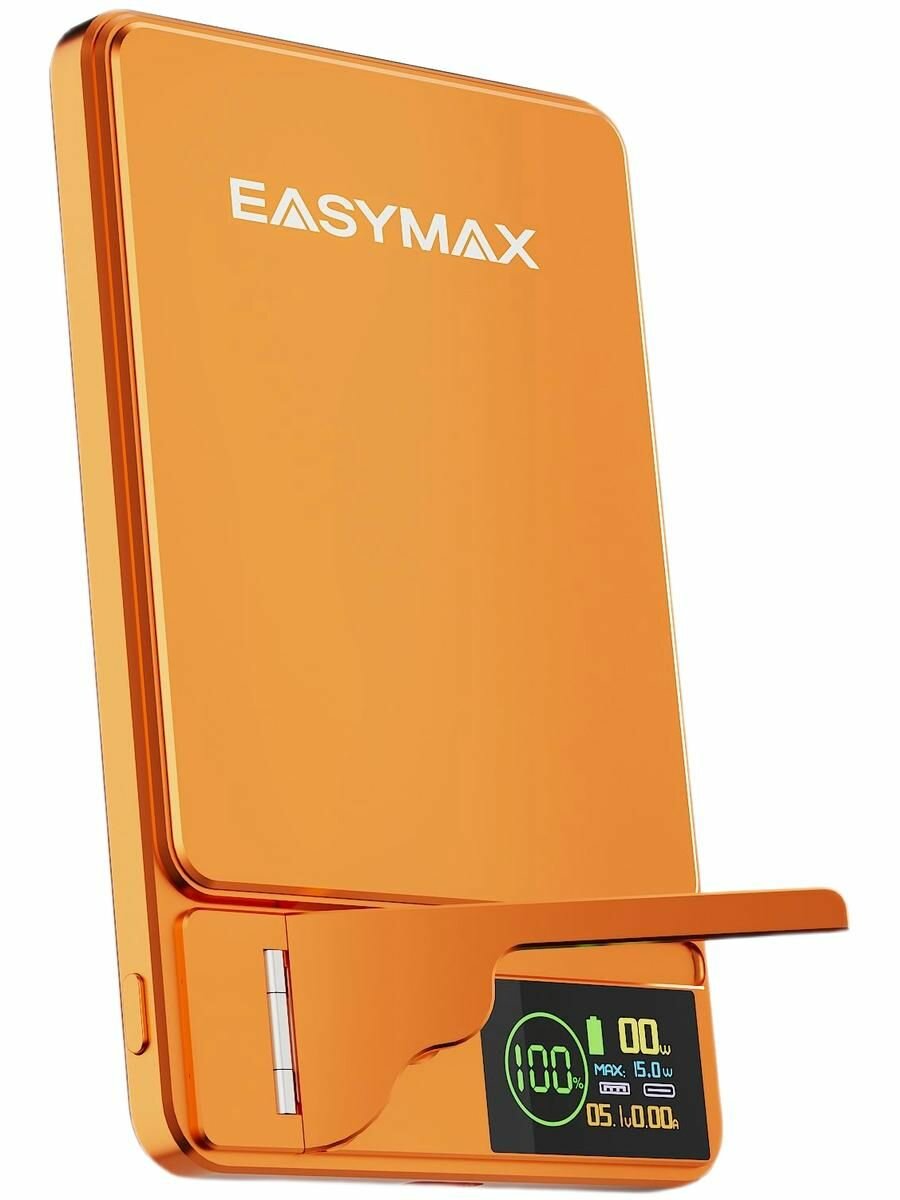 EasyMax Внешний аккумулятор Повербанк для iPhone 5000 mAh с быстрой зарядкой на магните, powerbank с magsafe, 5000 мАч, оранжевый