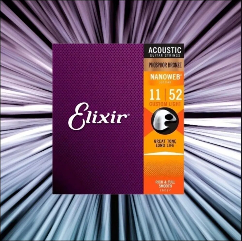 Эксклюзивные струны Elixir Nanoweb Extra Light 16027 для акустической гитары, калибр 011052