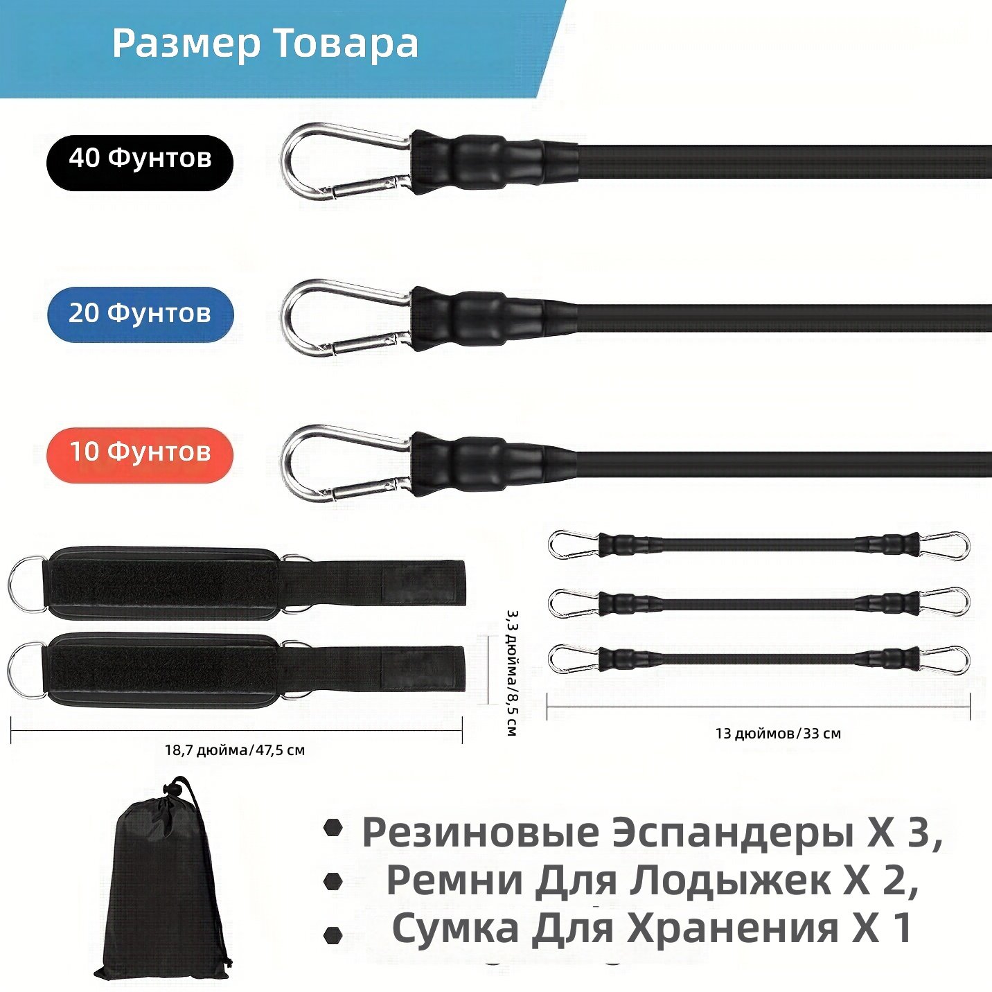 Ремни для лодыжек для тренировки ног и ягодиц, набор 6 шт. для блочного тренажера, черный