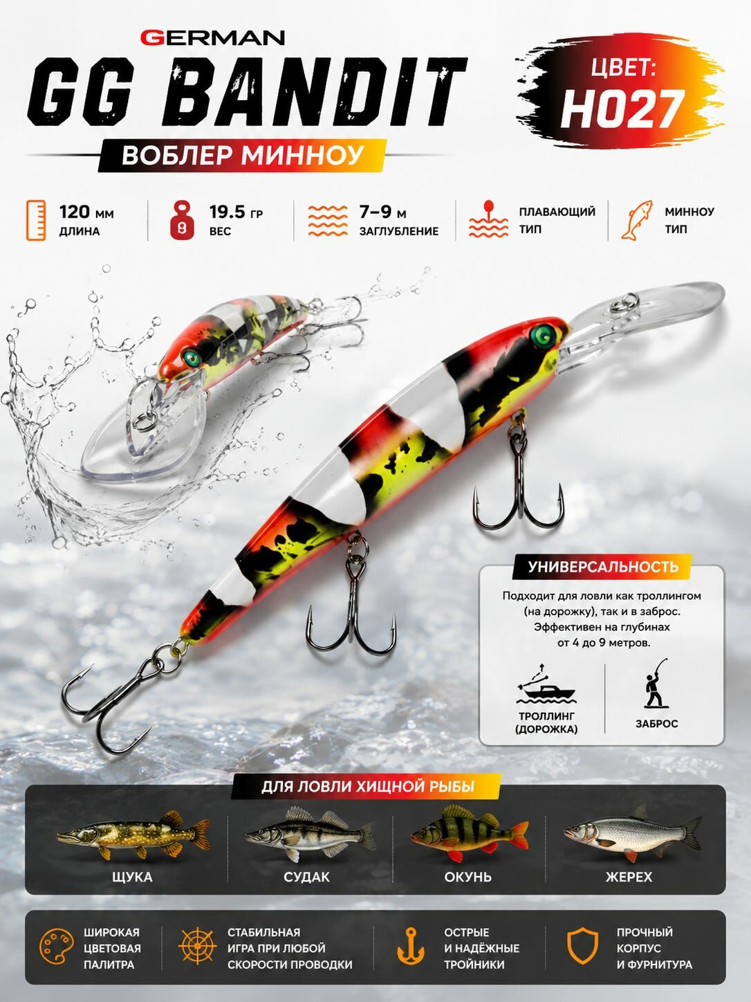 Воблер "GG Bandit" 120 мм / 19.5 гр / H027 цвет