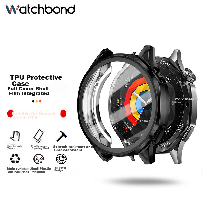 Watchbond TPU защитный чехол для Huawei Watch GT5 46 мм сине-голубой градиент экранная защита износостойкий Цвет：Черный
