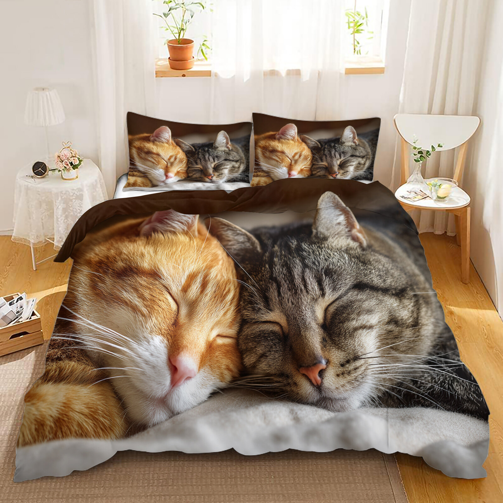 Кот Комплект постельного белья 3 предмета 200x220cm наволочки 70х70, Кошки постельные принадлежности