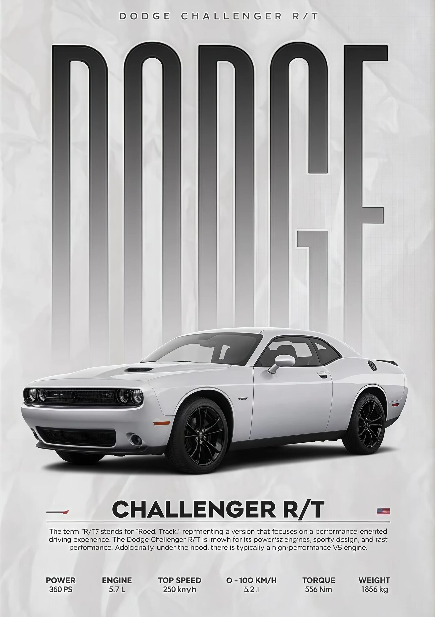 Dodge Challenger R/T, серый, 50x70см, без рамки