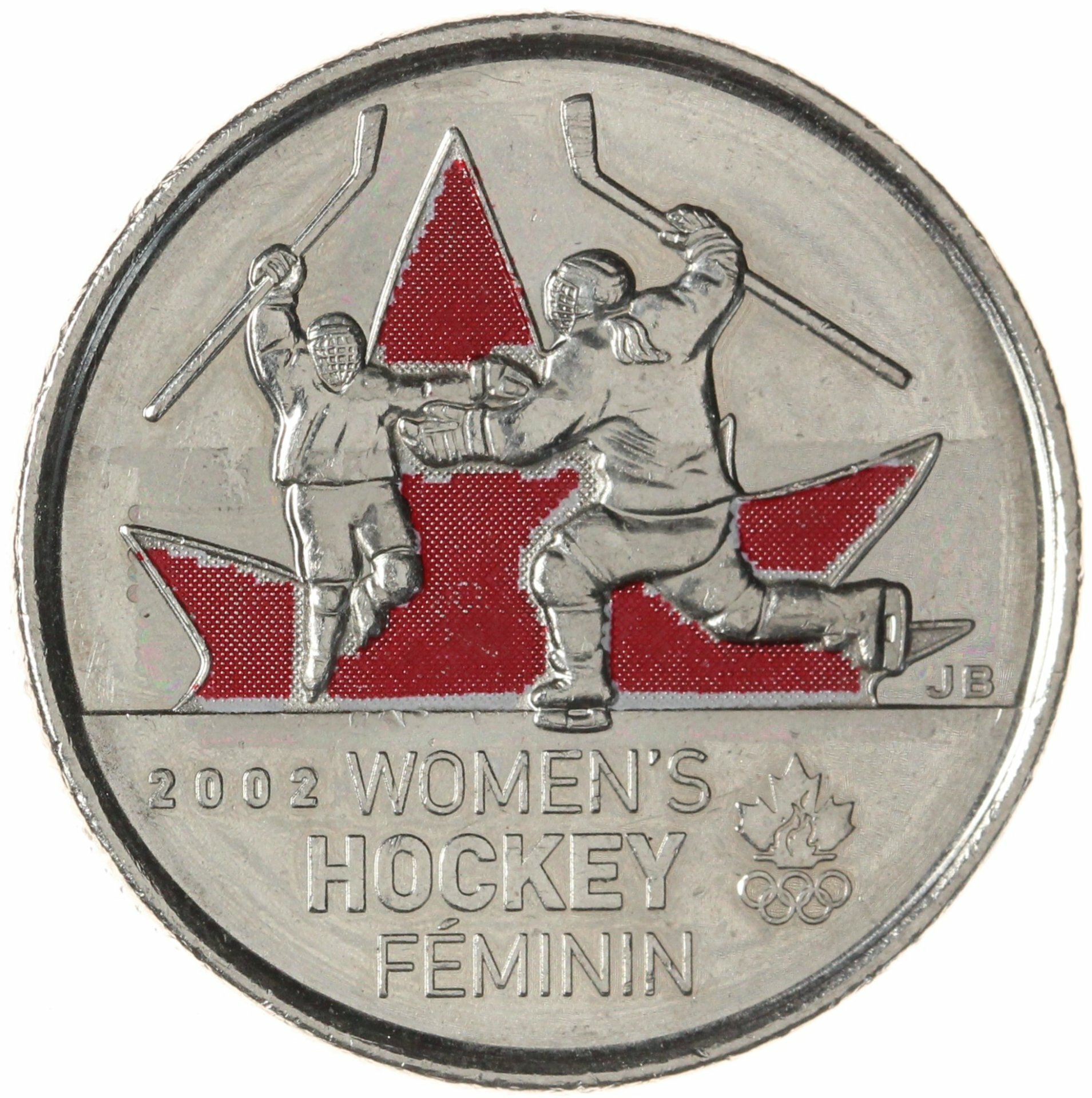Канада 25 центов cents 2009 Победа женской сборной по хоккею на олимпиаде Солт-Лейк-Сити 2002, Цветное покрытие, Сталь, в сохранности UNC