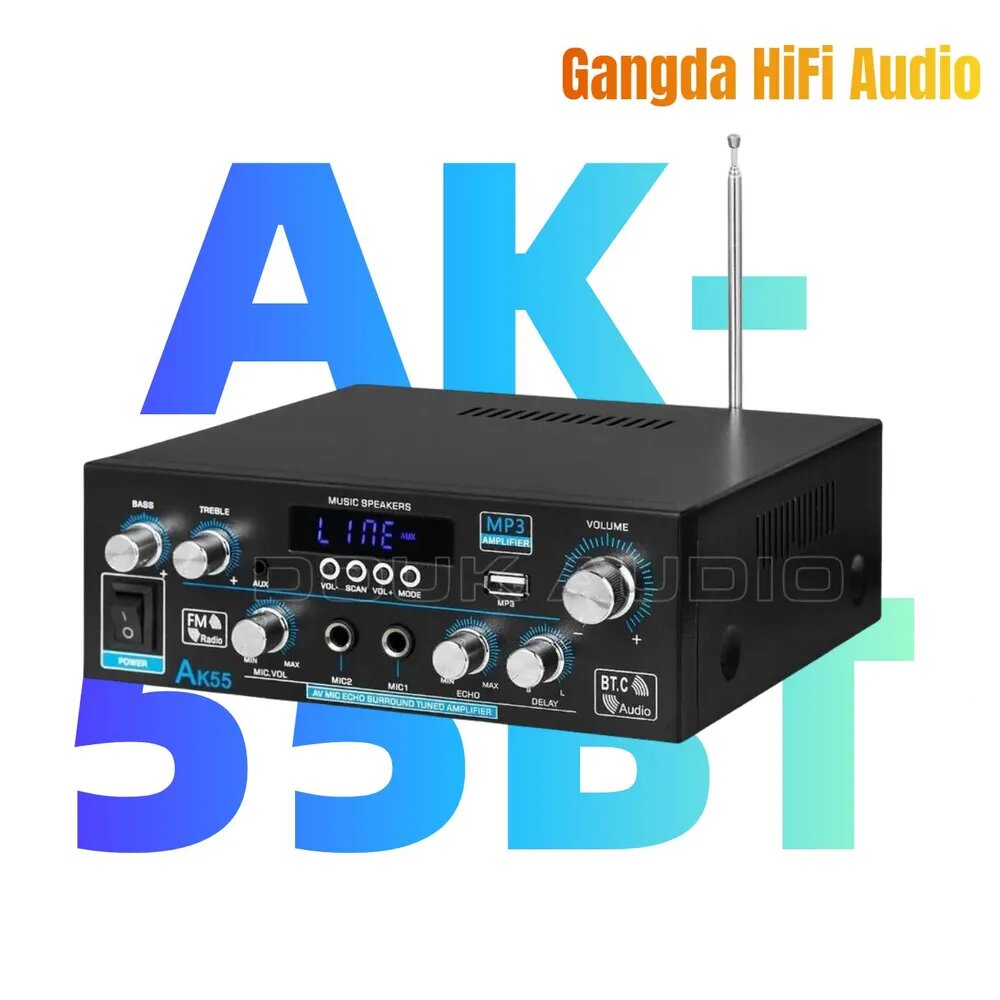 AK55 Аудио усилитель MP3 AUX USB FM Радио AV MIC ECHO SURROUND TUNED AMPLIFIER