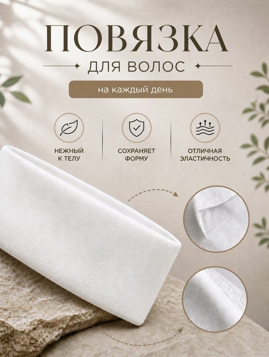 Повязка для волос на голову белая женская