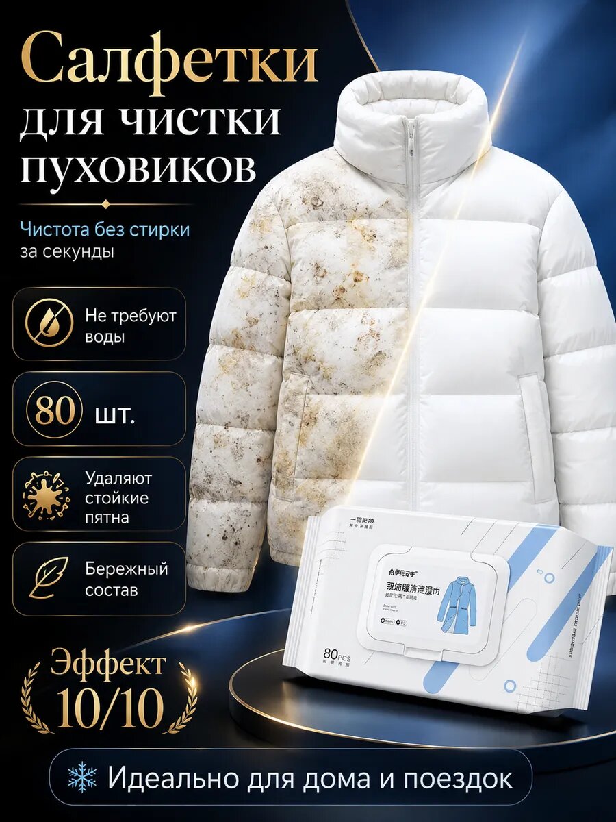 Салфетки пятновыводящие для чистки верхней одежды пуховиков