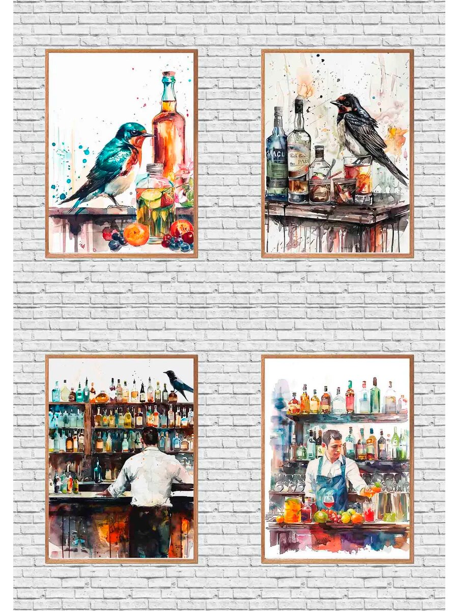 Птица-ласточка, Бармен, 4 Плаката, 30x21см