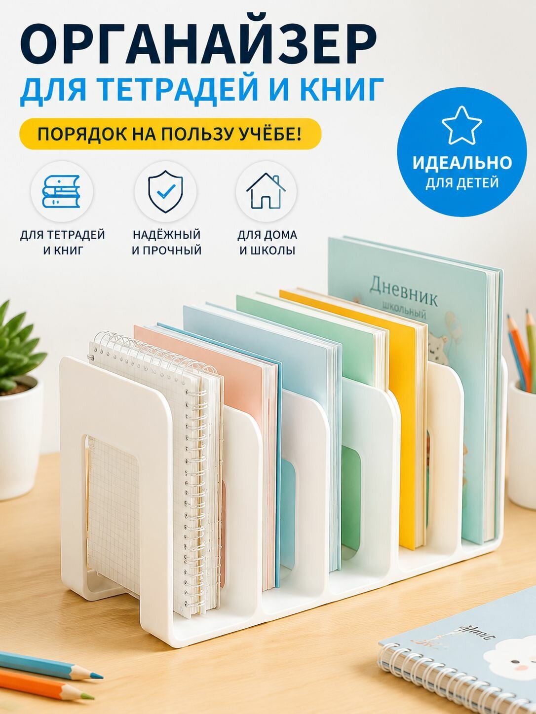Подставка для книг и учебников / Органайзер для канцелярии на стол