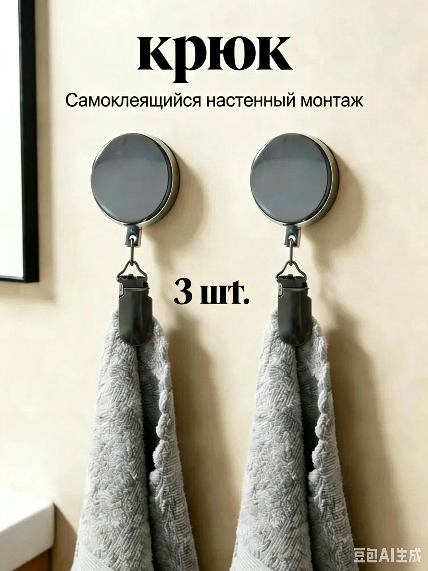 Бытовой цельнометаллический телескопический зажим для полотенец без перфорации