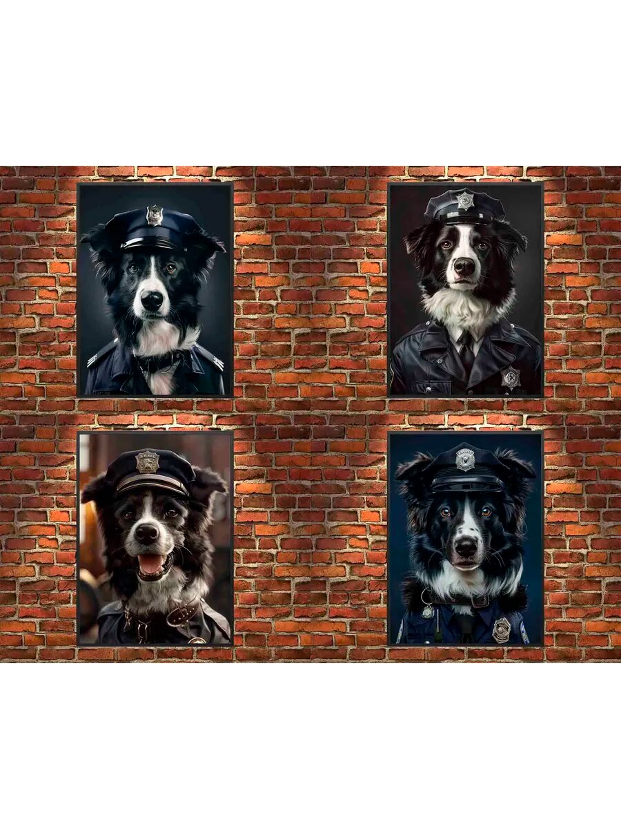 Бордер-колли-собака-полицейский, 4 Плаката, 30x21см