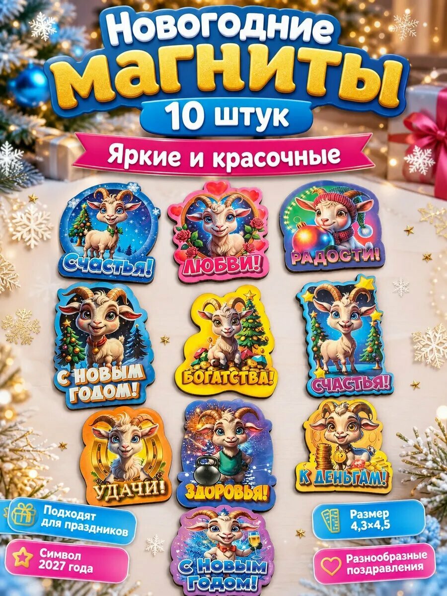 Магниты на холодильник символ 2027 года козы 10 штук