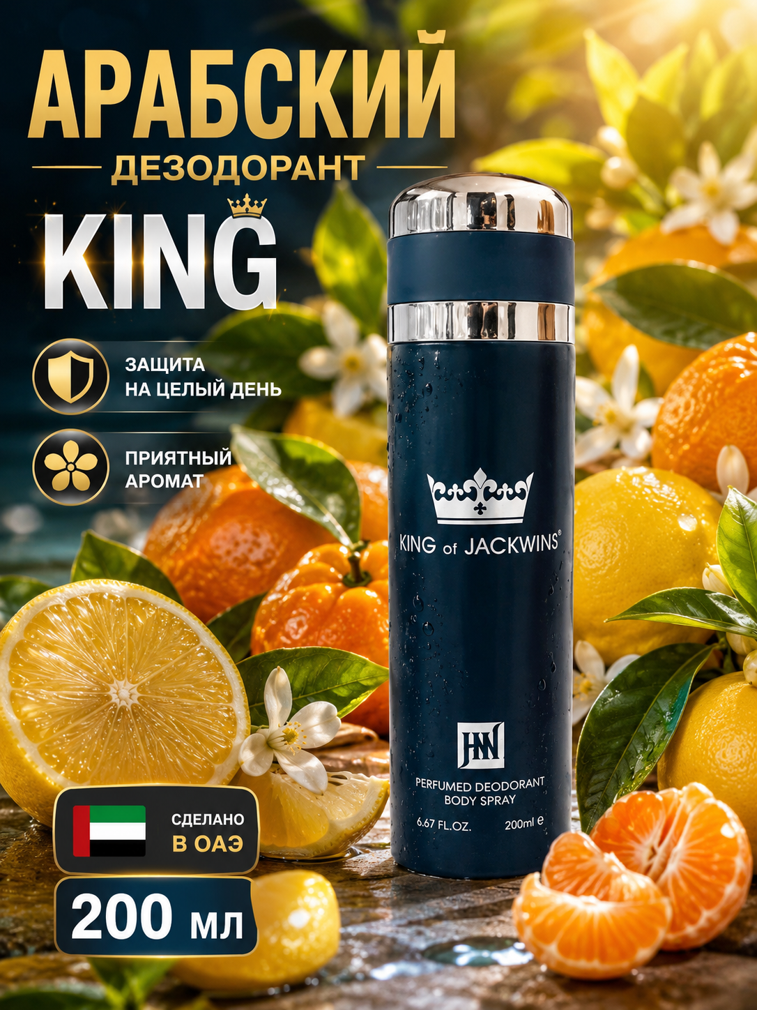 Дезодорант King Jackwins, парфюмированный, гипоаллергенный, антибактериальный, 200мл
