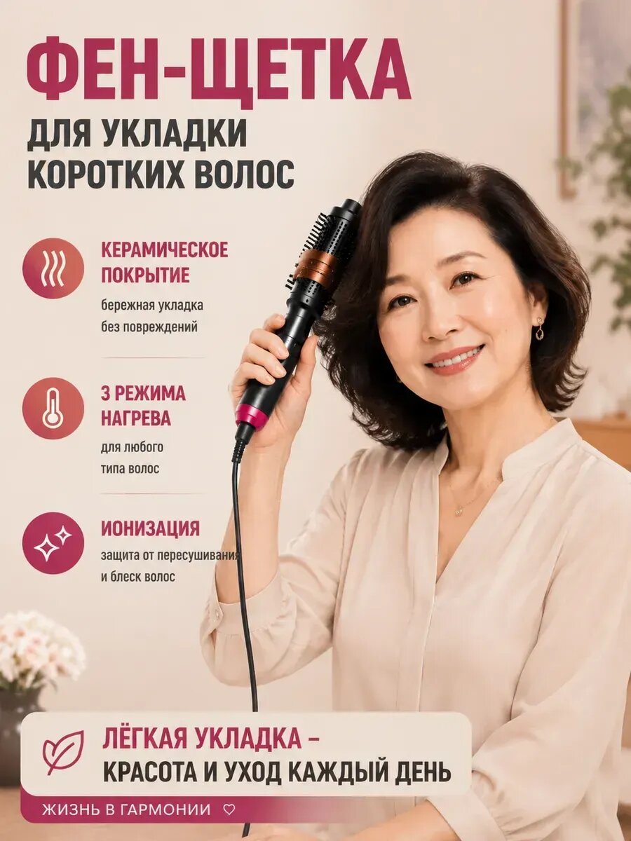 Фен щетка для коротких волос для укладки