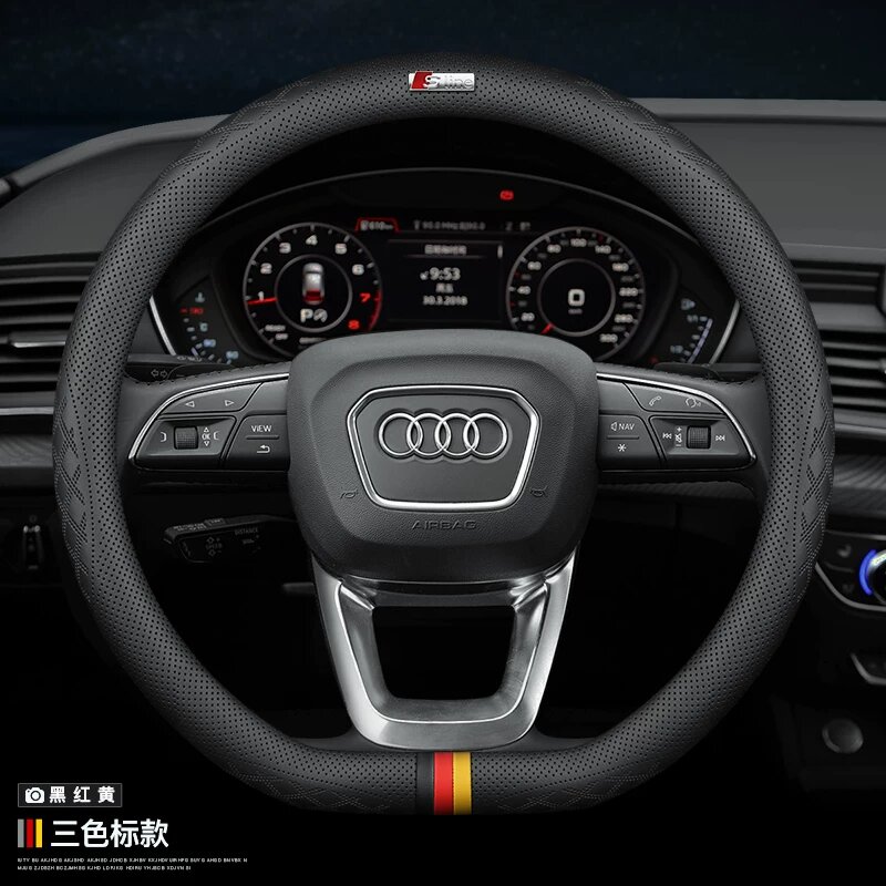 Чехол для руля D-формы желтый триколор спортивный логотип для Audi Q3 Q5 A4L A6L Q7 Q5L