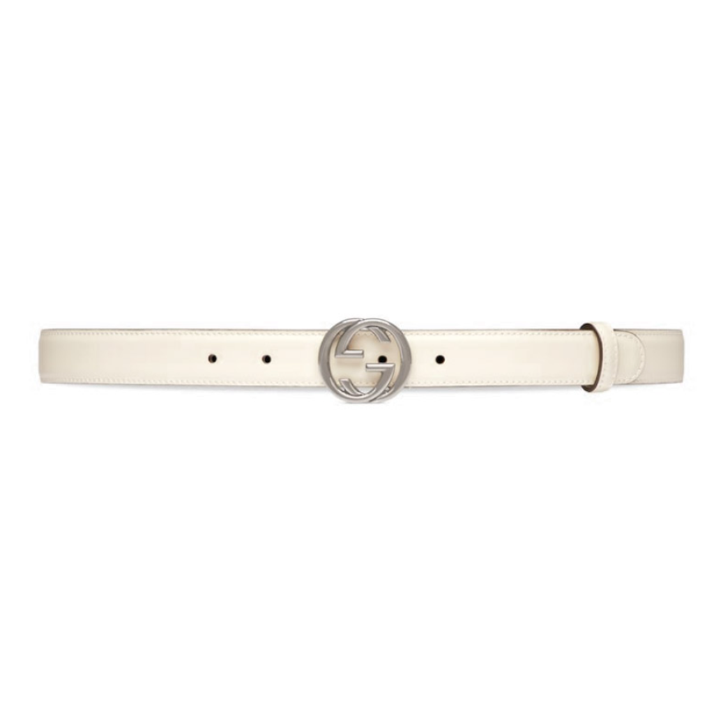 GUCCI INTERLOCKING Кожаные ремни Женские Белые Ширина корпуса 2,5 см 90