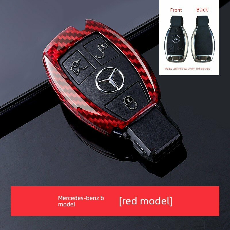 Карбоновая обложка для ключа Mercedes-Benz, красный цвет, стиль B