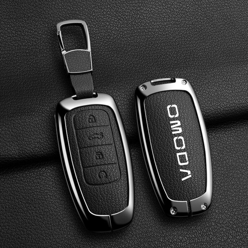 Ключевой чехол Omoda A Series с текстурой козьей кожи и креплением B01 в черном цвете, премиальная кожа
