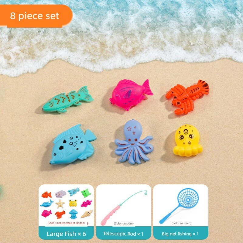 Магнитная рыболовная игрушка для детей 1-3 лет - 6 рыбок, 1 удочка, 1 сеть, 8-компонентный набор