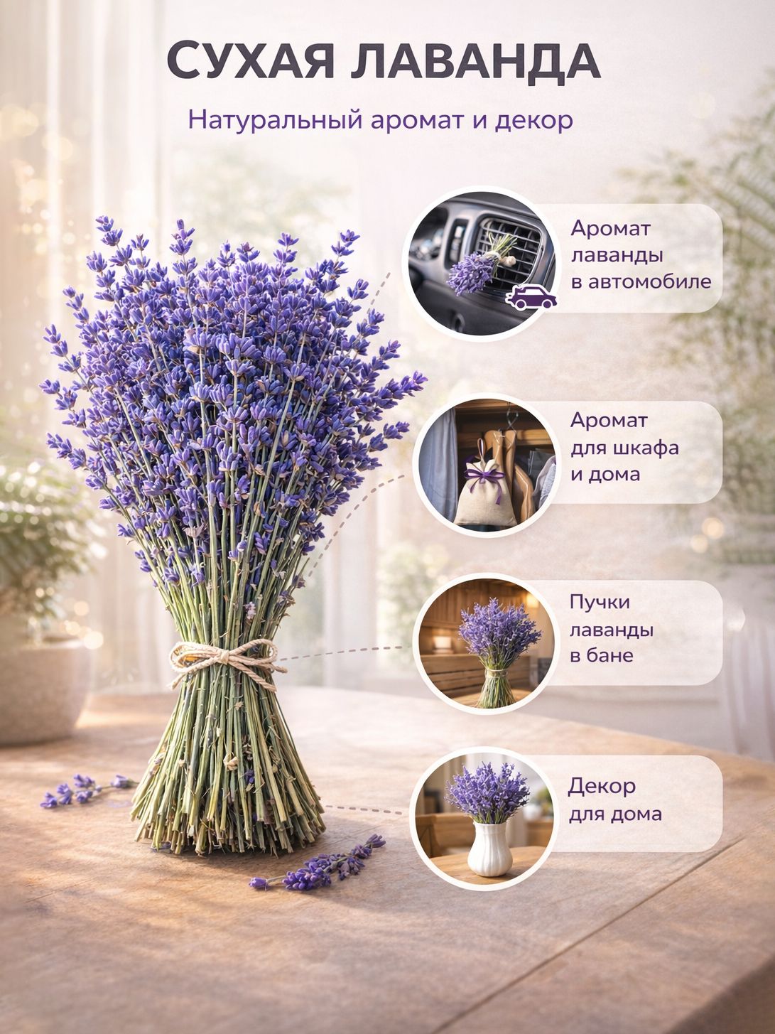 ZAPAH. Сухоцветы Лаванда 30 см 1 шт фиолетовый